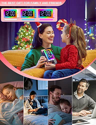 Umedo Alarm Clock for Bedrooms Dual Alarm Clocks 8 RGB Night Lights, 3 Mode Mirror Clock, USB Port, 8 White Noise, 7 Wake-Up Sounds, 16 Level Volume, 0%-100% Dimmable, Bedside Clock for Kids & Adult