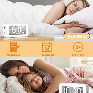 Umedo Alarm Clock for Bedrooms Dual Alarm Clocks 8 RGB Night Lights, 3 Mode Mirror Clock, USB Port, 8 White Noise, 7 Wake-Up Sounds, 16 Level Volume, 0%-100% Dimmable, Bedside Clock for Kids & Adult