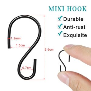 Mini S Hook 1 Inch Metal Hanging Hooks S Shaped Iron Wire Hook Hanger Mini Ornament Storage Hooks for Valentine's Day Decor Hanging Pot Plant Jewelry Keychain (Black, 120 Pcs)