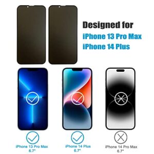 SOOPUR 2-Pack Matte Privacy Screen Protector For iPhone 13 Pro Max/iPhone 14 Plus, Anti-Glare Anti-Spy Scratch Resistant Tempered Glass Film, Rounded Edge Full Coverage, Smooth & Sensitive Touch