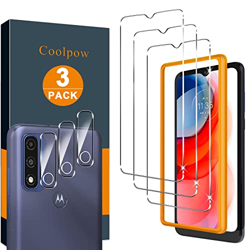 【3+3 PACK】Coolpow Designed for Motorola Moto G Pure Screen Protector Tempered Glass Film,【EasyInstall Tool】9H Hardness, Anti-Scratch,Ultra HD,Scratch Resistant, Easy Install,Case Friendly, Bubble Free