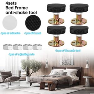 4 PCS Adjustable Threaded Bed Frame Anti-Shake Tool,Headboard Stoppers Fixer with Anti-Shake Hex Nut,Bedside Antishake Telescopic Support Stabilizer for Beds Room Wall Cabinets Sofas Cabinets Desks