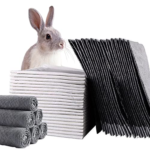 PINVNBY Rabbit Pee Pads,100 Pieces Disposable Cage Liners Black Carbon Super Absorbent Odor-Control,Bunny Potty Training Pad with Quick-Dry Surface for Cat Puppy Kitten Hamsters Chinchillas