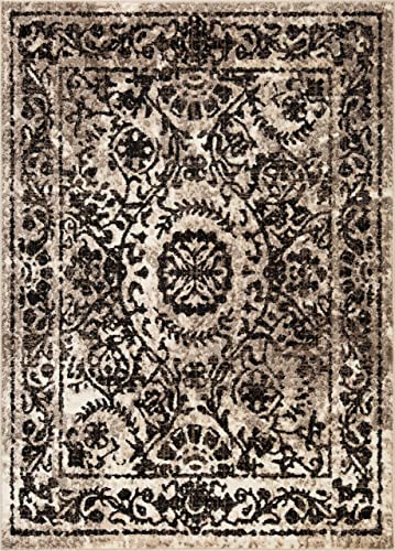 L'Baiet Emilia Black Beige Oriental Floral Pattern Traditional Classic Indoor 8' x 10' Area Rug