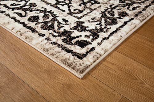 L'Baiet Emilia Black Beige Oriental Floral Pattern Traditional Classic Indoor 8' x 10' Area Rug