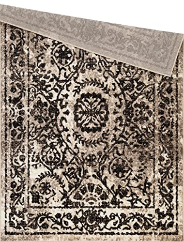 L'Baiet Emilia Black Beige Oriental Floral Pattern Traditional Classic Indoor 8' x 10' Area Rug