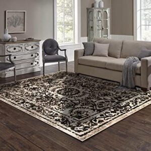 L'Baiet Emilia Black Beige Oriental Floral Pattern Traditional Classic Indoor 8' x 10' Area Rug