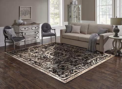 L'Baiet Emilia Black Beige Oriental Floral Pattern Traditional Classic Indoor 8' x 10' Area Rug