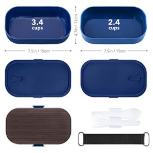 Caperci Modern Bento Box Adult Lunch Box - 2 Layers Stackable Leak-proof Lunch Container for Adults & Older Kids, Original Sealing Strap, Built-in Divider & Utensil Set, BPA Free (Navy Blue)