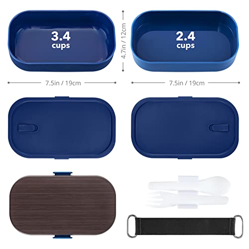 Caperci Modern Bento Box Adult Lunch Box - 2 Layers Stackable Leak-proof Lunch Container for Adults & Older Kids, Original Sealing Strap, Built-in Divider & Utensil Set, BPA Free (Navy Blue)