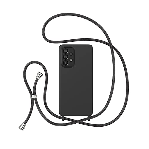 ZTOFERA Crossbody Case for Samsung Galaxy A53 5G with Lanyard Strap Adjustable Rope Liquid Silicone Soft Cover,Black