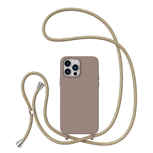 ZTOFERA Crossbody Case for iPhone13 Pro,iPhone13 Pro with Lanyard Strap Protective Case Adjustable Neck Rope Liquid Silicone Soft Cover for iPhone13 Pro 6.1 Inch,Brown