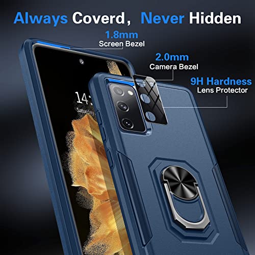 Oneagle for Samsung Galaxy S20 FE Case 5G, [4 in 1 ] S20 Fe 5G Case with [9H Glass Screen Protector+ Lens Protector] Built in [ 360° Ring Stand] Military Shockproof Phone Case for Samsung S20 Fe