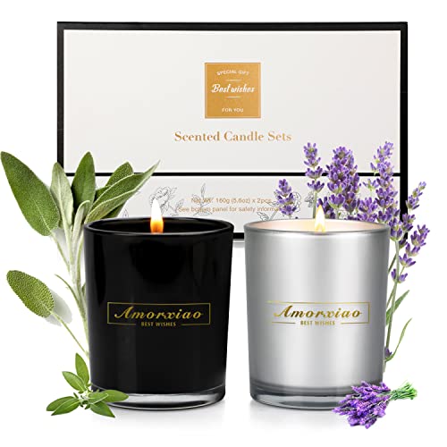 2 Pack Lavender Sage Candles Sets, Candles Gifts for Women, Jar Aromatherapy Candle Gift Set for Her, 11.3 oz Soy Wax Long Lasting Candles for Home Scented, Mother's Day Gift