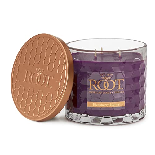 Root Candle Legacy Veriglass Honeycomb Beeswax Blend Premium Handcrafted 3-Wick Scented Candle, 12-Ounce, BlackBerry Honey