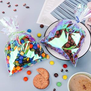 120pcs Cellophane Treat Bags, Iridescent Holographic Cellophane Bags 6x9 inch, Qpout Iridescent Holographic Cellophane Goodie Candy Cookie Bags, Iridescent Holographic Cellophane Party Favor Treat Bag