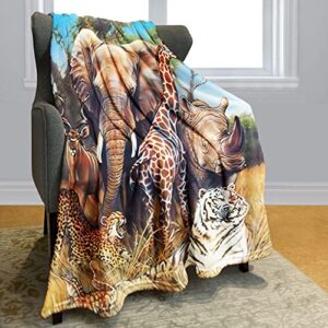 yisumei african safari animal blanket, savanna deer elephant giraffe rhinoceros lizard tiger leopard, wildlife theme indoor and outdoor universal, 50"x60"