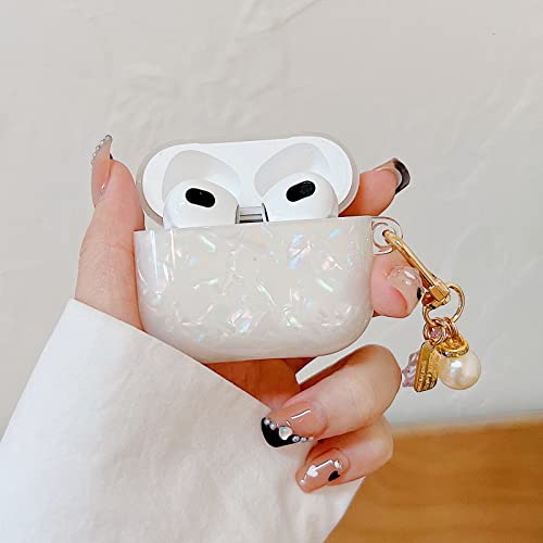 YeLoveHaw Designed for AirPods 3 Case for Women Girls Men, Glitter Pearly-Lustre Pattern, Soft Cute Full Body Protective Cover with Pearl Shell Keychain for Airpods 3rd Generation 2021 (Colorful)