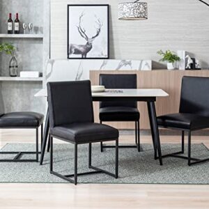 Lei Yu Shunzhi Upholstered Dining Chairs Set of 4 with Black Metal Frame Leg, PU Leather Mid Century Modern Side Chairs Armless Pu Leather Black & Black Leg 4PCS - Pu Leather