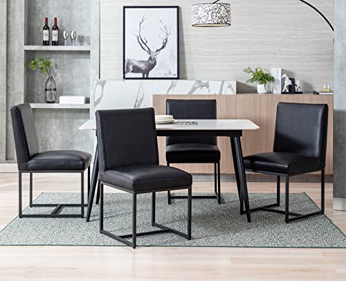 Lei Yu Shunzhi Upholstered Dining Chairs Set of 4 with Black Metal Frame Leg, PU Leather Mid Century Modern Side Chairs Armless Pu Leather Black & Black Leg 4PCS - Pu Leather