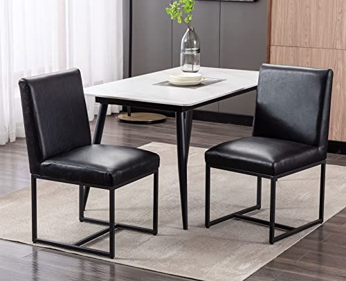 Lei Yu Shunzhi Upholstered Dining Chairs Set of 4 with Black Metal Frame Leg, PU Leather Mid Century Modern Side Chairs Armless Pu Leather Black & Black Leg 4PCS - Pu Leather