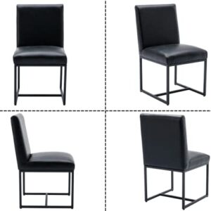 Lei Yu Shunzhi Upholstered Dining Chairs Set of 4 with Black Metal Frame Leg, PU Leather Mid Century Modern Side Chairs Armless Pu Leather Black & Black Leg 4PCS - Pu Leather