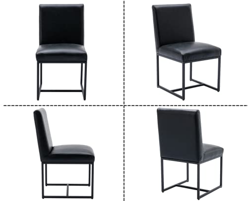 Lei Yu Shunzhi Upholstered Dining Chairs Set of 4 with Black Metal Frame Leg, PU Leather Mid Century Modern Side Chairs Armless Pu Leather Black & Black Leg 4PCS - Pu Leather