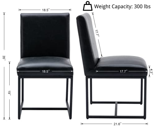 Lei Yu Shunzhi Upholstered Dining Chairs Set of 4 with Black Metal Frame Leg, PU Leather Mid Century Modern Side Chairs Armless Pu Leather Black & Black Leg 4PCS - Pu Leather