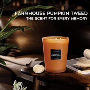 HomeLights Highly Scented Candles, Big 33.3 oz for Home, Natural Soy Aromatherapy Candles, Smokeless Long Lasting 130 hrs with 3 Cotton Wicks, Candles Gifts for Women & Men - Farmhouse Pumpkin Tweed