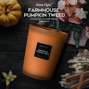 HomeLights Highly Scented Candles, Big 33.3 oz for Home, Natural Soy Aromatherapy Candles, Smokeless Long Lasting 130 hrs with 3 Cotton Wicks, Candles Gifts for Women & Men - Farmhouse Pumpkin Tweed