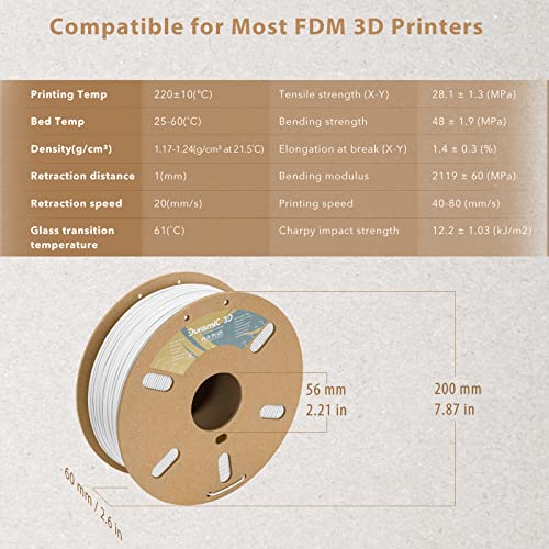 PLA Plus White and Red Bundle, 3D Printer Filament Tough PLA Pro 8 Times Strength, Cardboard Spool 3D Printing Filament PLA + Dimensional Accuracy 99% +/- 0.03 mm