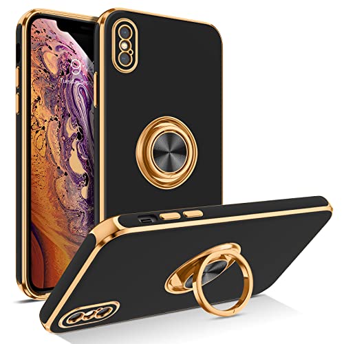 BENTOBEN iPhone Xs Max Case, Phone Case iPhone XsMax, Slim Fit Sparkly Kickstand Ring Holder Design Shockproof Protection Soft TPU Bumper Drop Protective Girl Women Boy iPhone Xs Max Cover, Black/Gold