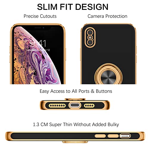 BENTOBEN iPhone Xs Max Case, Phone Case iPhone XsMax, Slim Fit Sparkly Kickstand Ring Holder Design Shockproof Protection Soft TPU Bumper Drop Protective Girl Women Boy iPhone Xs Max Cover, Black/Gold