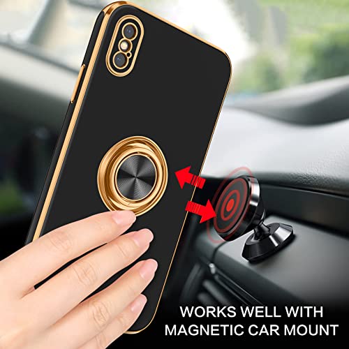 BENTOBEN iPhone Xs Max Case, Phone Case iPhone XsMax, Slim Fit Sparkly Kickstand Ring Holder Design Shockproof Protection Soft TPU Bumper Drop Protective Girl Women Boy iPhone Xs Max Cover, Black/Gold