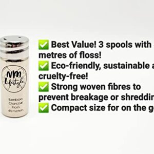 NMLifestyle Refillable, Eco-Friendly, Vegan Bamboo Charcoal Dental Floss (3x40 metres) Cruelty-Free, Natural, Waxed Peppermint Floss