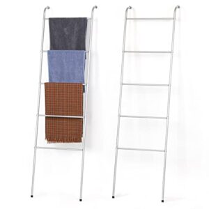 blanket ladder bathroom towel holder decorative towel rack 5 tier blanket holder for living room bathroom laundry room silver, 2 pack