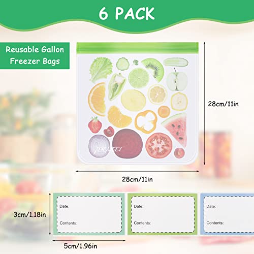 Reusable Gallon Freezer Bags - 6 Pack - Reusable Freezer Bags - Easy Seal & LEAKPROOF Food Storage Bags for Marinate Food, Fruits, Sandwich, Meal Prep, Travel Item as Halloween and Christmas Gifts