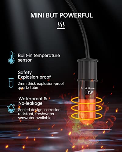 SILICAR Mini Aquarium Heater, 10W Fish Tank Heater with Built-in Thermometer, LED Display, External Temperature Controller, Submersible Turtle Tank Heater for 0.5-1 Gallon