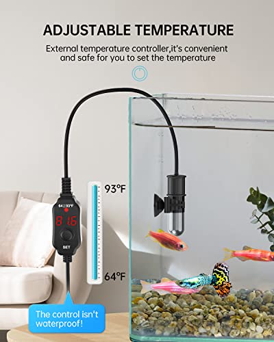 SILICAR Mini Aquarium Heater, 10W Fish Tank Heater with Built-in Thermometer, LED Display, External Temperature Controller, Submersible Turtle Tank Heater for 0.5-1 Gallon