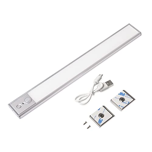 LIT-PaTH Under Cabinet Light with PIR Motion Sensor and D2D, LED Closet Lights, 3000/4000/5000K Selectable, Stick-on Anywhere and Battery Operated, Aluminum Housing, Silver Finish, 1-Pack