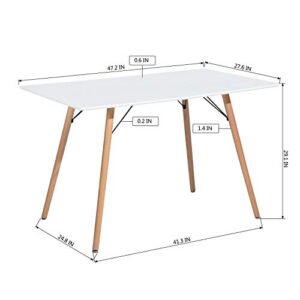 HOMY CASA 47.2'' Kitchen Dining Table White Dinner Table for 4-6P, Modern Mid-Century Leisure Coffee Table with Wood Legs for Small Spaces Dining Room, ONLY Table Included