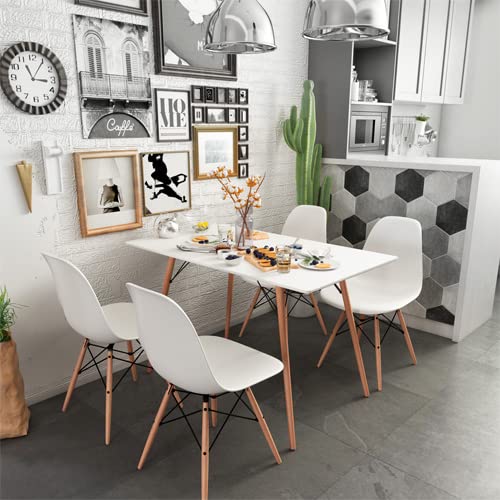 HOMY CASA 47.2'' Kitchen Dining Table White Dinner Table for 4-6P, Modern Mid-Century Leisure Coffee Table with Wood Legs for Small Spaces Dining Room, ONLY Table Included