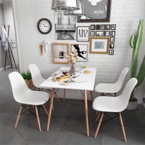 HOMY CASA 47.2'' Kitchen Dining Table White Dinner Table for 4-6P, Modern Mid-Century Leisure Coffee Table with Wood Legs for Small Spaces Dining Room, ONLY Table Included