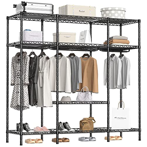 BOLUBOYA Wire Garment Rack Heavy Duty Clothes Rack Metal Clothing Racks with shelves, Portable Wardrobe Closet rack for Hanging Clothes Freestanding rack