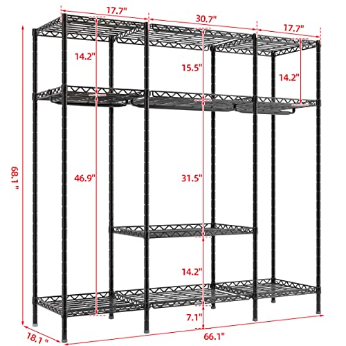 BOLUBOYA Wire Garment Rack Heavy Duty Clothes Rack Metal Clothing Racks with shelves, Portable Wardrobe Closet rack for Hanging Clothes Freestanding rack