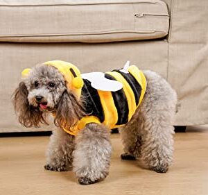 Filhome Pet Bee Dog Costume, Halloween Dog Hoodies Outfits Cute Cat Hooded Coat Warm Apparel Fall Winter Christmas Cosplay Clothes for Small Medium Pet(XL/Yellow)