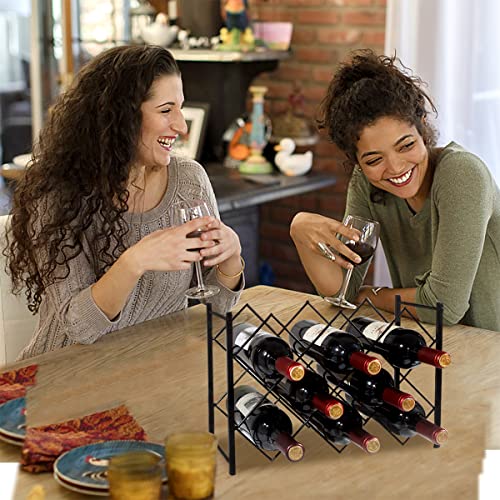 Countertop Wine Rack, Freestanding 10-Bottle Metal Wine Holder for Tabletop Storage and Home Decoration