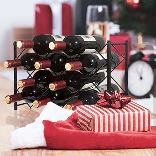 Countertop Wine Rack, Freestanding 10-Bottle Metal Wine Holder for Tabletop Storage and Home Decoration