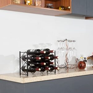 Countertop Wine Rack, Freestanding 10-Bottle Metal Wine Holder for Tabletop Storage and Home Decoration