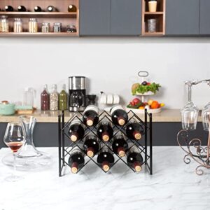 Countertop Wine Rack, Freestanding 10-Bottle Metal Wine Holder for Tabletop Storage and Home Decoration